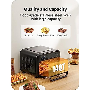 Silonn Air Fryer Oven, 2-in-1 Smart Air Fryer Toaster Oven Combo, 14QT Stainless Steel Air Fryer Oven with Digital Countertop, Natural Convection Roast Bake, Black