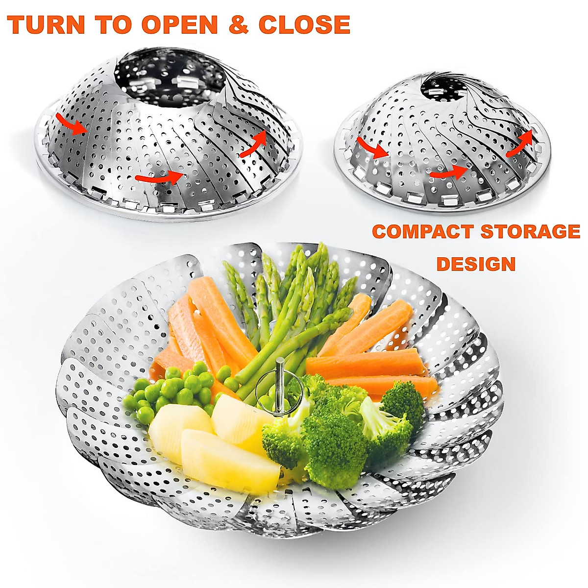 Two-Pack Vegetable Steamer Baskets (Two Sizes) Folding Expandable Steamer Inserts for Instant Pot Accessories, Safety Tool, Stainless Steel, Pressure Cooker, Pot in Pot, Food Steamer Cooking