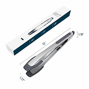 KITCHENDAO Tongs for Cooking with Silicone Tips 12 Inch, One-handed for Convenience, Soft-touch Handle, Silicone Tipped Stainless Steel Kitchen Food Grill BBQ Tongs for Non-stick Cookware Air Fryer