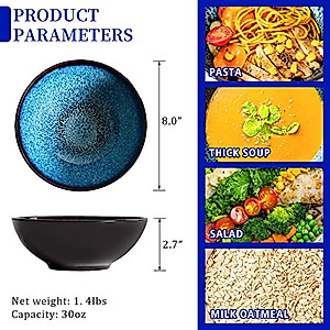 TochilyMoM Large Stackable Snowflake Blue Glaze Pasta Bowls,Wide and Deep Thickened Serving Bowls for Salads, Curry, Ramen, Pho. Microwave and Dishwasher Safe,30 oz 8" Ceramic ramen Bowls