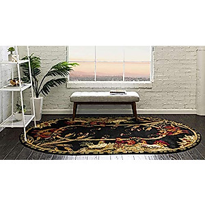 Unique Loom Barnyard Collection French Country Inspired Cottage Rooster Design Area Rug (5' 0 x 8' 0 Oval, Black/Ivory)