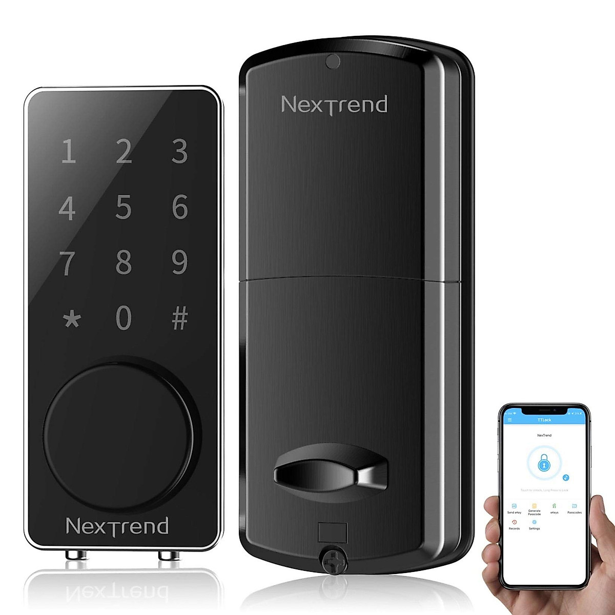 [Newest]Smart Deadbolt, NexTrend Smart Electronic Door Lock with Bluetooth Keyless, Touchscreen, Mechanical Keys Automatic Lock Alarm for Home, Hotel, Apartment, Black