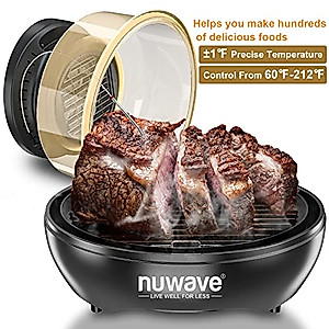 NUWAVE PRIMO Air Fryer Toaster Oven with 100 One-Touch Preprogrammed Recipes, Countertop Toaster Oven Convection Top and Grill Bottom for Surround Cooking; Cook Frozen or Fresh; Broil, Bake