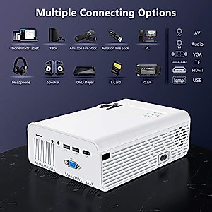 Mini WiFi Projector Full HD 1080P Projector Compatible with PC Firestick TV Box USB Drive Chromecast