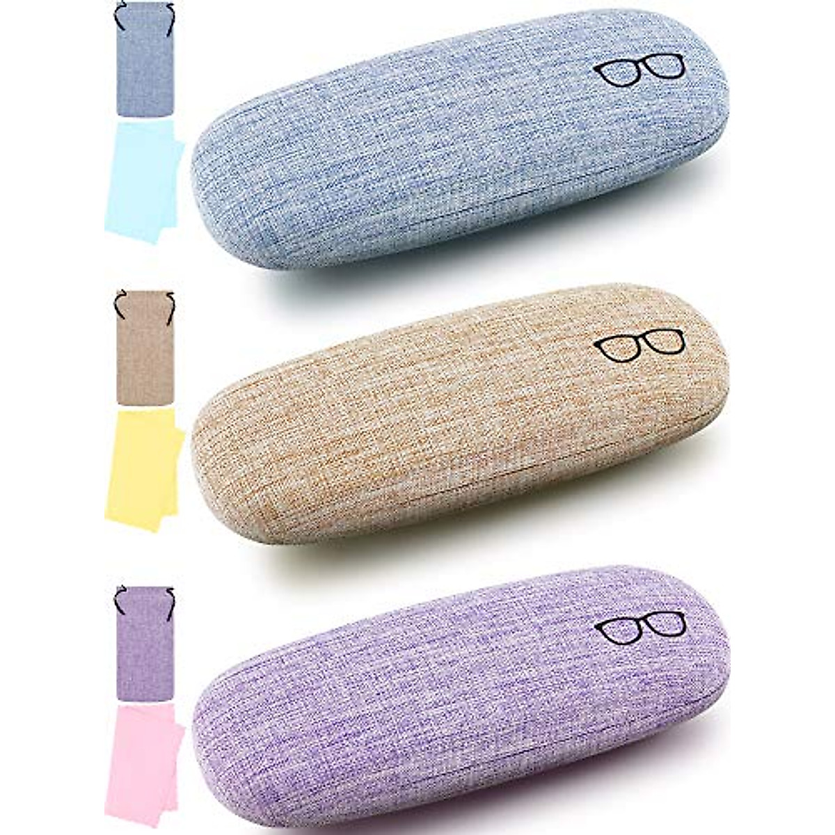 3 Sets Hard Shell Eyeglasses Case Fabric Portable Drawstring Bag with Cleaning Cloth for Glass Storage