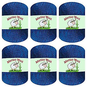 6-Pack 100% Merino Wool Yarn for Knitting and Crochet by Sunny Cat (21 Deep Blue)