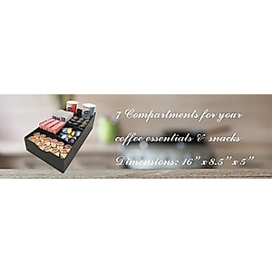 HAITIAN Coffee Condiment Organizer Cup Holder 7 Compartments for Store, Office and Home use, Handmade of 3mm ABS Sheet, Color Black