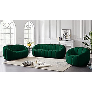 Meridian Furniture Elijah Collection Velvet Upholstered Sofa with Deep Channel Tufting, Green