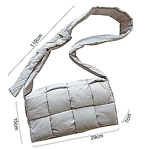 Weayouth Cotton Padded Cassette Tote Bag Puffer Crossbody Shoulder Woven Designer Purses Puffy Down Handbag For Women 2022 (Grey)