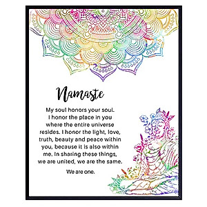 Buddhist Buddhism Art - Zen Namaste Wall Decor - 8x10 Poster Print for Yoga Room, Spa Decoration - Spiritual New Age Meditation Gift for Women - Buddha Statue, Mandala, Lotus Flower - Unframed