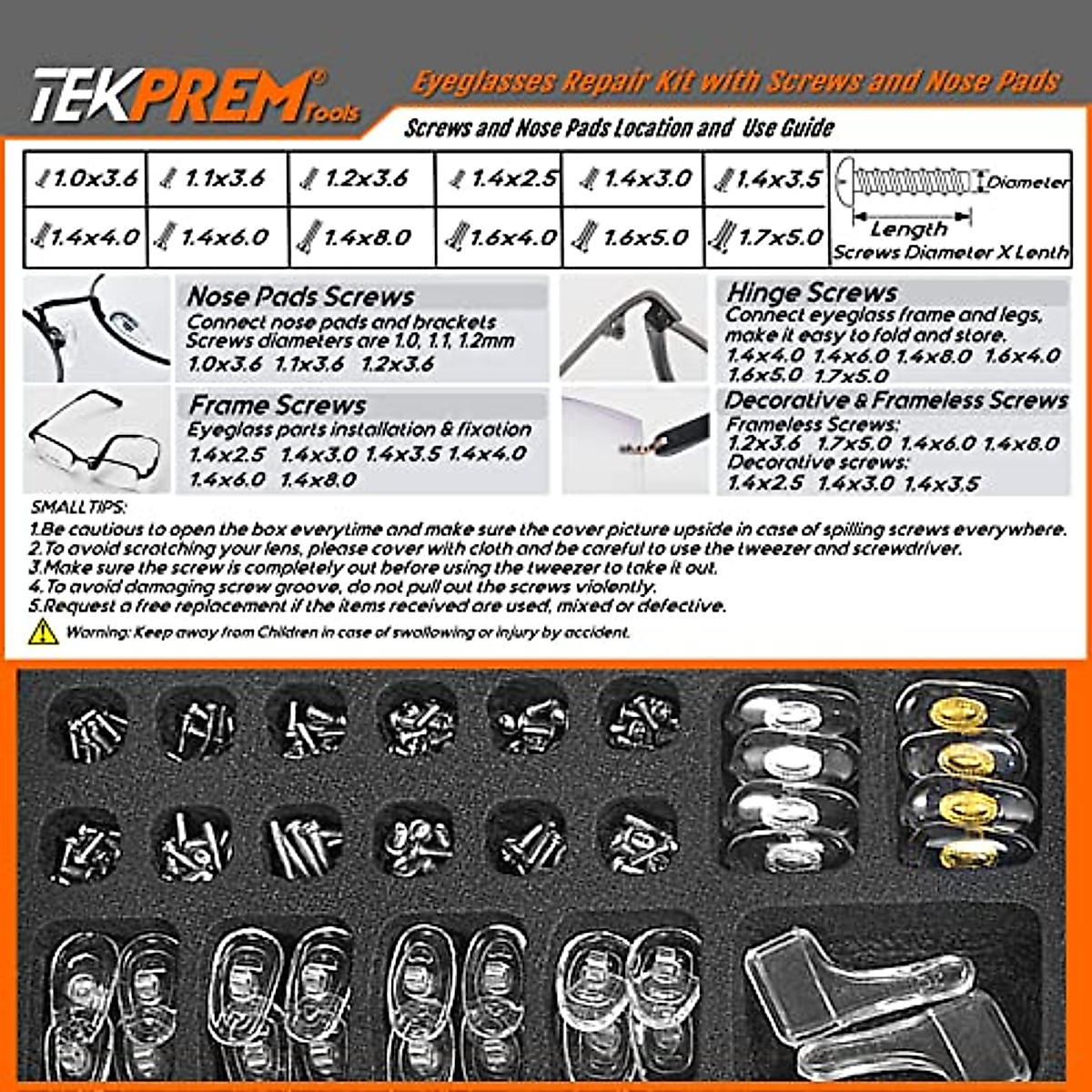 TEKPREM Magnetic Eyeglass Repair Tool Kit, Eye Glasses Repairing Screwdriver Set with Eyeglass Screws,Silicone Nose Pads,Tweezer,Small Screwdriver for Eyeglasses,Sunglasses and Nose Pads Replacement