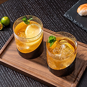 MyGift 12 oz Modern Matte Black and Gold Tone Designer Cocktail Glasses - Double Old Fashioned Lowball Whiskey Rocks Drinking Glass, Set of 4