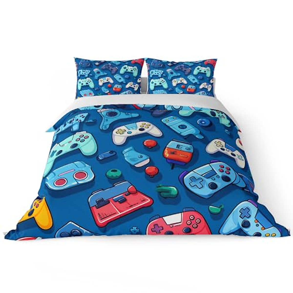 Placitiume Kids Gamer Duvet Cover Set Video Game Controller Comforter Cover Set - Youth Gaming Console Comforter Cover with 2 Pillowcases - Ideal for Gamer Room Decor Bedroom Bed Decor, No Comforter