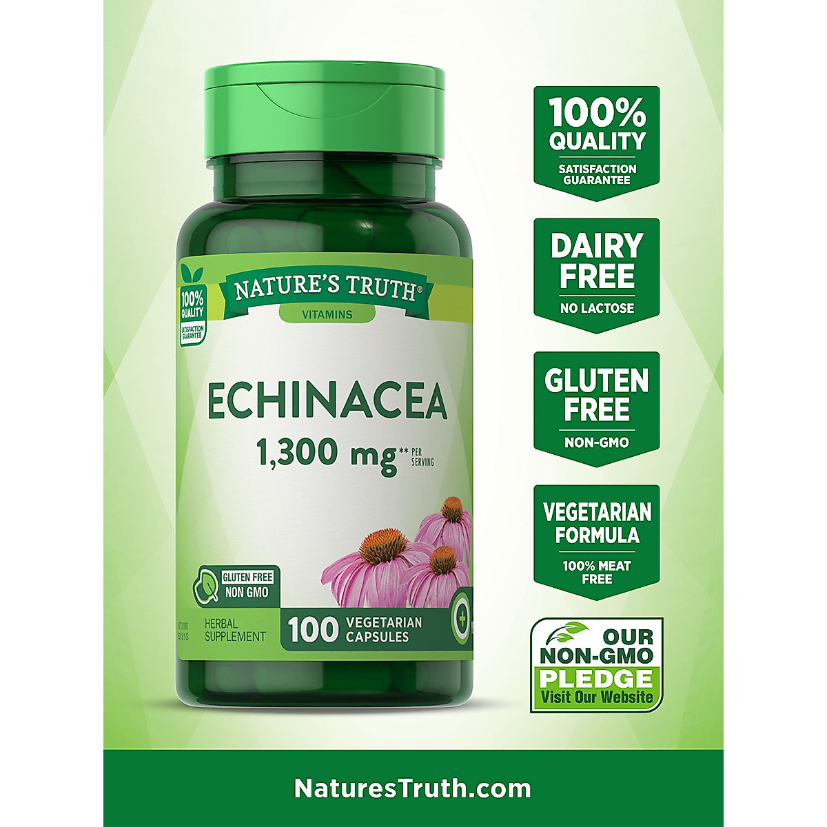 Echinacea Extract Capsules | 1300mg | 100 Count | Non-GMO & Gluten Free | by Nature's Truth