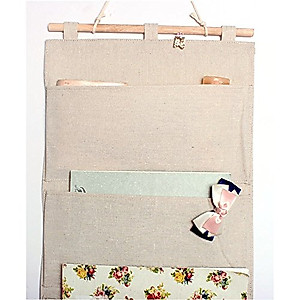 Co-link Linen/Cotton Fabric Wall Door Cloth Hanging Storage Pockets Books Organizational Back to School Office Bedroom Kitchen Rectangle Home Organizer Gift (4 Pockets)