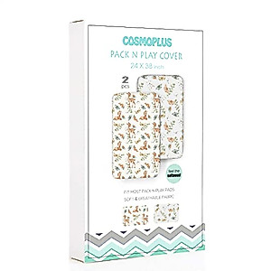 COSMOPLUS Stretch Pack n Play Sheets 2 Pack, Mini Crib Sheets Sets Fitted Pack and Play Sheets Playard Sheets Ultra Stretchy Soft,Butterfly Deer