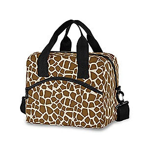 KEEPREAL Giraffe Skin Texture Print Insulated Lunch Bag with Shoulder Strap & Carry Handle, School Lunch Box for Kids, Eco-friendly Cooler Bag Tote Bag for Men,Women