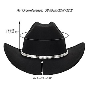 Women-Rhinestone-Western-Cowboy-Hats - Vintage-Wide-Brim-Cowgirls-Hat Bling-Diamond-Hat for Disco Music Party M/L Black