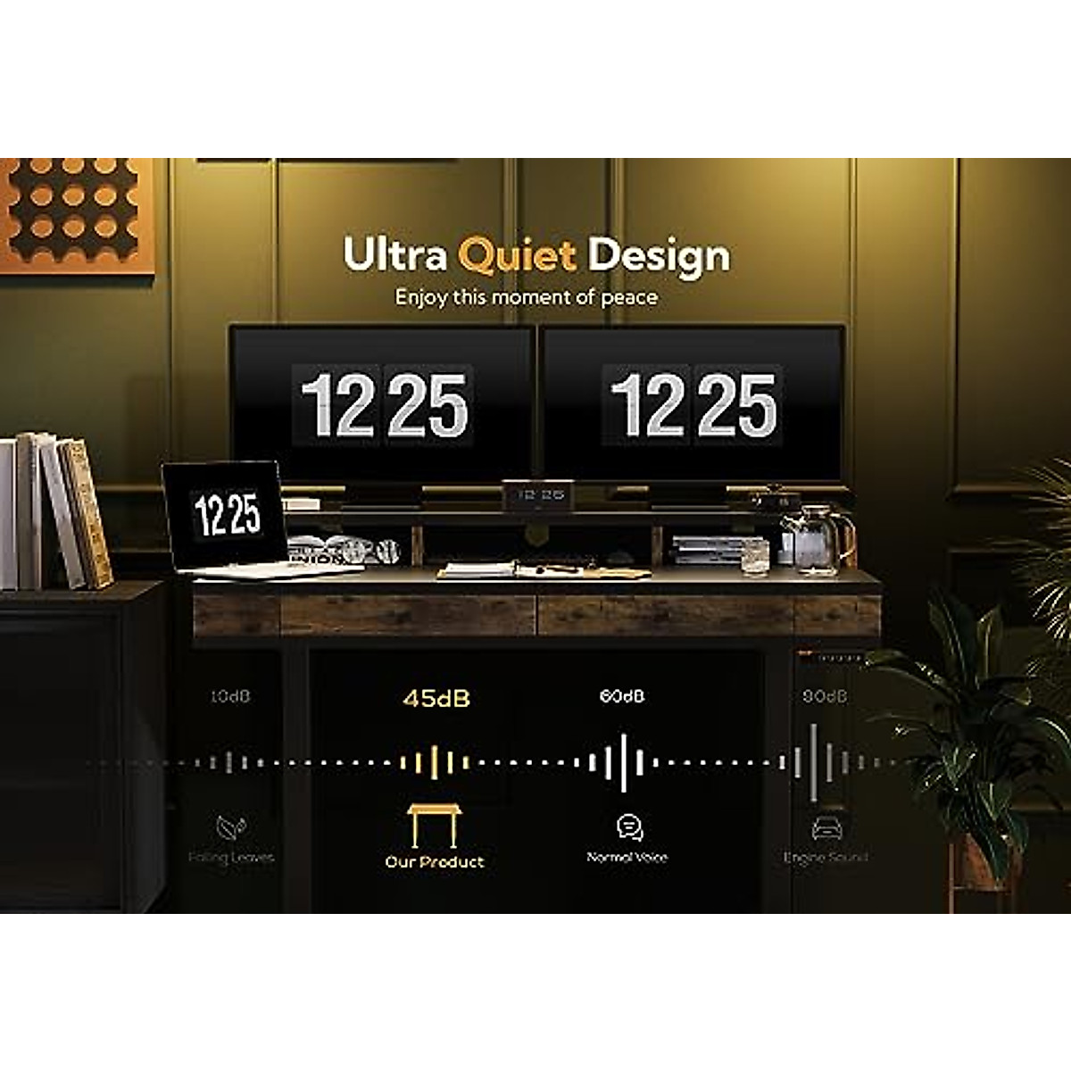 Claiks Standing Desk with Drawers, Electric Adjustable Standing Desk Adjustable Height, Sit Stand Up Desk with Storage Shelves & Wheels, 55 Inch Rustic Brown