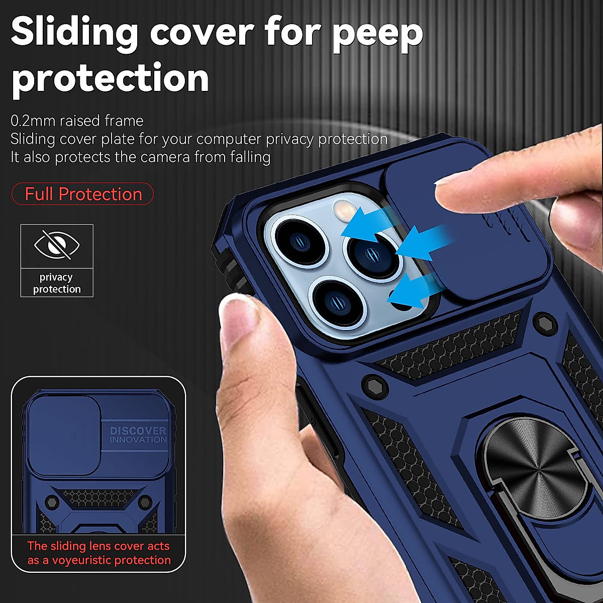 Hitaoyou for iPhone 13 Pro Max Case, iPhone 13 Pro Max Case with Camera Cover & Kickstand Military Grade Shockproof Heavy Duty Protective with Magnetic Car Holder Case for iPhone 13 Pro Max 6.7" Blue