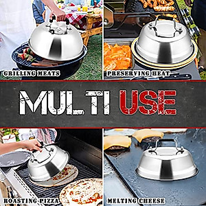 Cheese Melting Dome Set of 3, Joyfair Griddle Basting Covers, Stainless Steel Grill Cooking Lids with Adjustable Vent For Outdoor BBQ/Kitchen, Heavy Gauge Metal & Heat-resistant Handle(6.5’’-9’’-12’’)