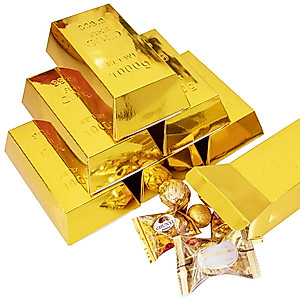 INKNOTE 25 Pcs Gold bar party favor boxes Fake gold bars for Pirate theme party supplies Stage prop Kids gift Bank pretend play (golden)