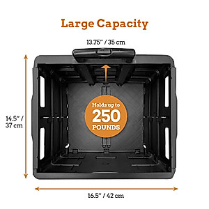 Inspired Living Collapsible Ultra-Slim Pack-N-Roll,2 Wheel Utility Cart w/Lid used as Seat up to 250 Lbs, Telescopic Handle - Super Strong, for Home, Garden, Shopping, Office, School use, Large, Black