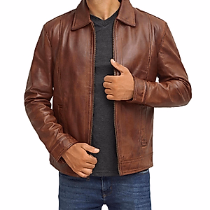 Blingsoul Vintage Style Brown Leather Jacket Men | [1100373] Wick, M