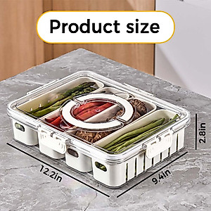 MININAI Divided Serving Tray with Lid and Handle, Snack Box Charcuterie Container Portable Fridge Organizer for Fruits, Veggie, Candy, Nuts, Picnic, Party (2), White