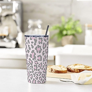 JASROTAO Pink Leopard Tumbler,Leopard 20oz Stainless Steel Insulated Travel Tumbler,Travel Coffee Mug with Lid and Straw Water Bottle Drink Tumbler Cups Gifts for Women Men