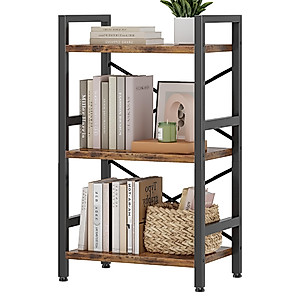 Conami Small Bookshelf, 3 Tier Industrial Bookcase, Bookcase Shelf Storage Organizer, Short Book Shelf for Bedroom, Living Room and Home Office, Vintage
