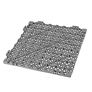 KEILEOHO 12 Pack 12 x 12 Inch Interlocking PVC Floor Tiles, Modular Interlocking Cushion Mats, Pool Drain Tiles Anti Slip Bathtub Mats with Drain Holes for Wet Area Patio Deck Balcony, Grey