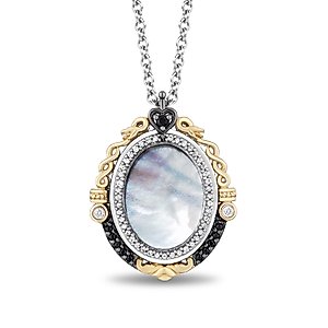 Jewelili Enchanted Disney Fine Jewelry Sterling Silver and 10k Yellow Gold with 1/6cttw Diamond and Mother of Pearl Evil Queen Mirror Pendant