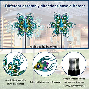 DREAMSOUL Peacock Wind Spinner 60" Double Wind Sculpture Spinner Outdoor Metal Stake Yard Spinners Garden Decorative Kinetic Wind Catcher Windmills for Patio Yard Lawn Garden Decor