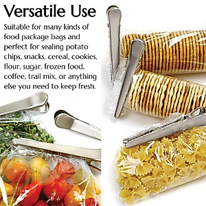 KINTEGOOD 6pcs Stainless Steel Food Clips Chip Clips Jaw Sealing Clips, Bag Clips Alligator Clips Bag Sealing Clips for Snack Bread Coffee Food Bag (6*Silver)