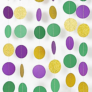 Green Gold Purple Mardi Gras Backdrop Fat Tuesday Tinsel Foil Fringe Curtain Circle Dot Garland Mardi Gras Party Decorations Birthday Bacherlorette Bridal Baby Shower Party Supplies