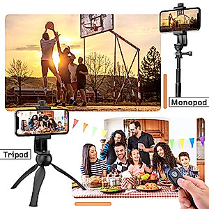 Universal Phone Tripod Mount Adapter with Ｗireless Camera Remote, Cell Phone Holder with Adjustable Clamp for Selfie Stick Monopod Compatible with iPhone, Samsung and so on, Wrist Strap Included