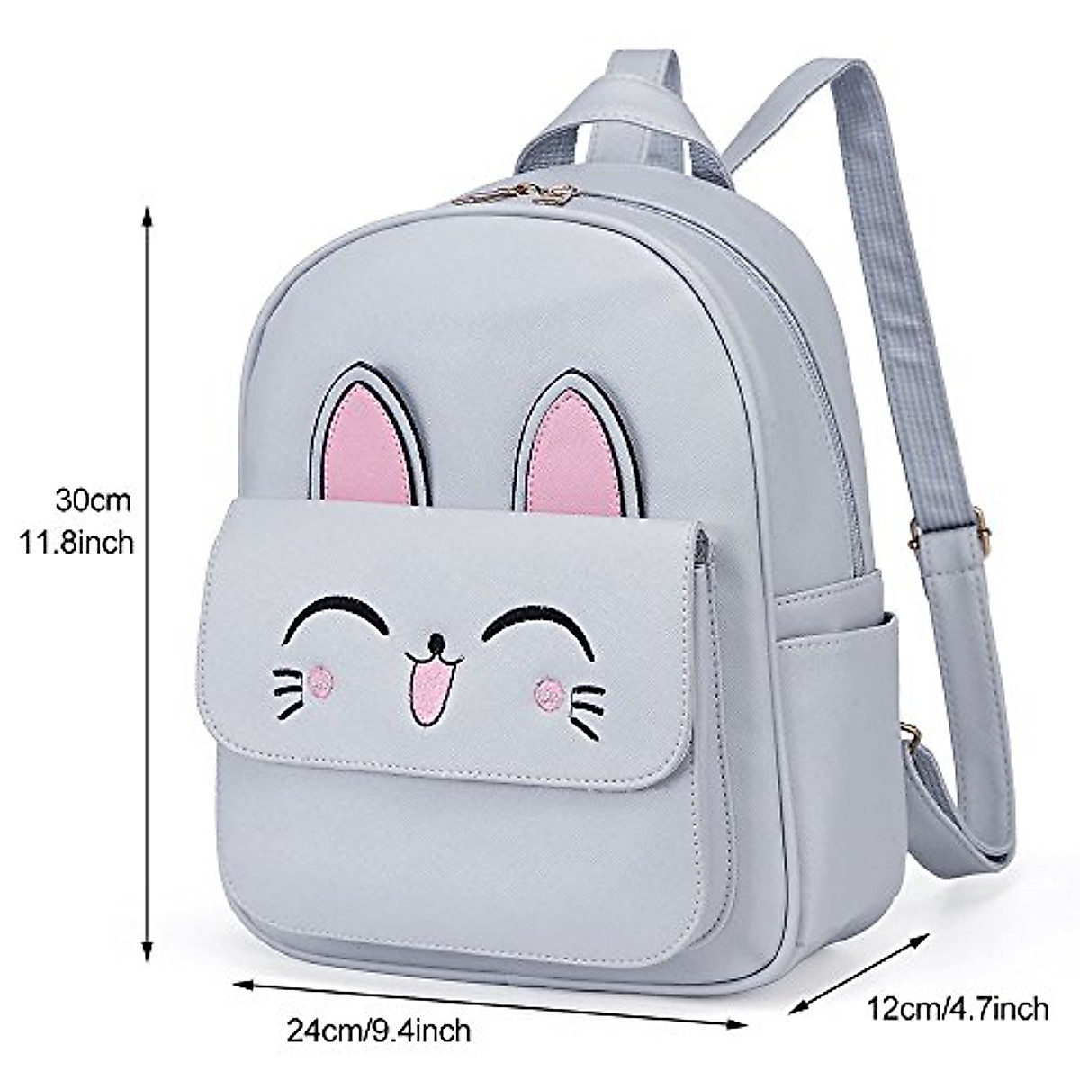 DIOMO Mini Backpack for Girls Cute Cat Small Purse, 4-PCS Casual Daypacks for Women Girls (Grey)