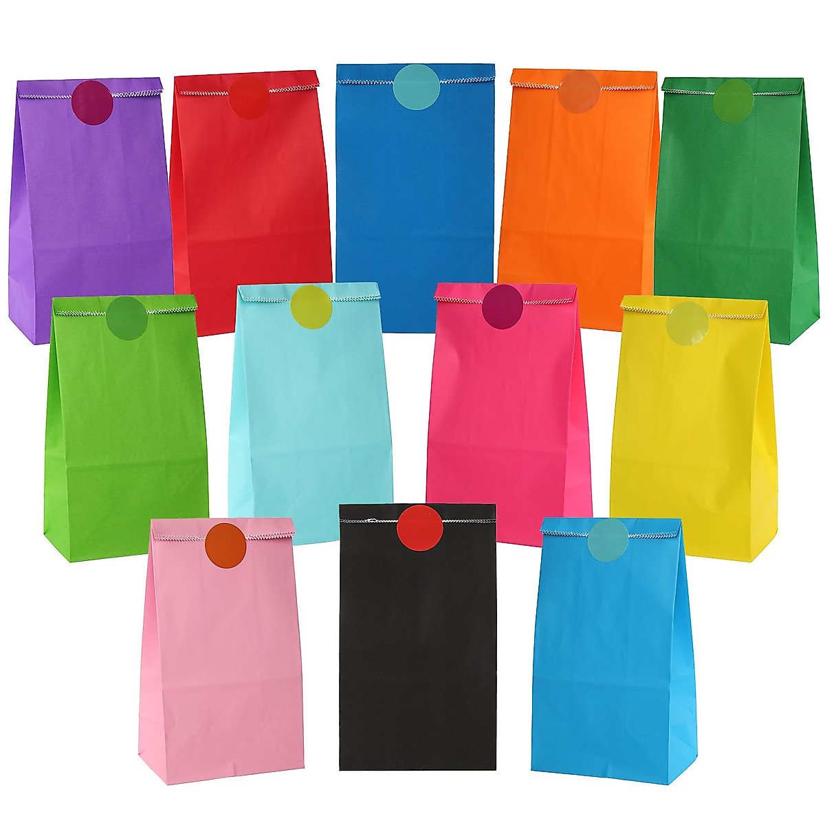 Jucoan 60 Pack Small Solid Color Paper Party Favor Bags, 9 x 5 x 3 Inch Paper Gift Bags, Wrapped Treat Bags Candy Bags for Candy Buffet, Hallowween Trick or Treat, Kids Birthdays, Baby Showers, Christmas Party, 6 Colors