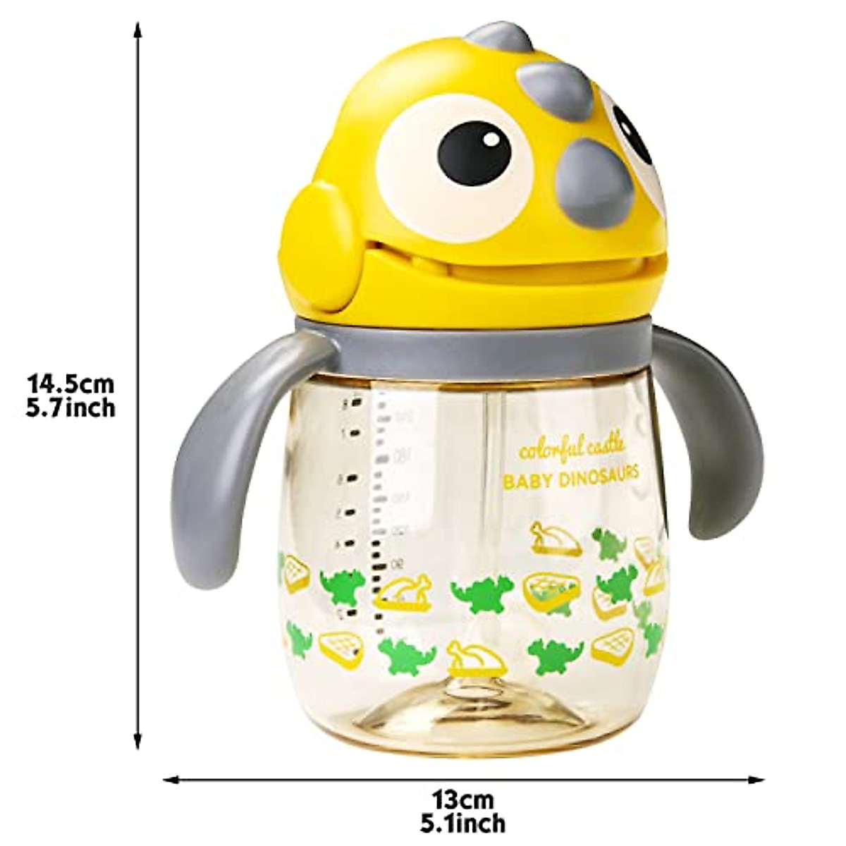 Sippy Cup for Baby Months 6+, Weighted Straw PPSU Non Spill Cup for Toddlers, Baby Straw Cup with Handles, Spill-Proof, Leak-Proof Soft Spout Cup 240ml, BPA Free (Yellow)