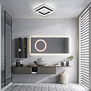 CANEOE Square Modern Led Ceiling Light Fixture, 24W Black Flush Mount Hallway Ceiling Light Small Close to Ceiling Lamp for Living Room Bedroom Kitchen Balcony Cloakroom (Cool White, 6000K)