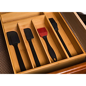 BirdRock Home 2 pc Bamboo Utility Drawer Organizer – Utensil Silverware – Spoon Knife Fork –18 Inch – Large – Natural Wood – Tray – Adjustable Kitchen Organization