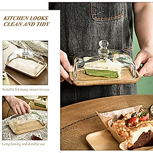 Bamboo Butter Dish with Glass Lid- 18X12X10CM Clear Butter Tray for Refrigerator& Counter for Butter, Block of Cream Cheese& Serving Dish ( Bamboo Tray )