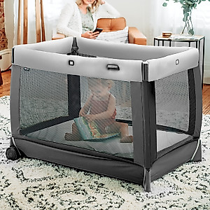 Chicco Lullaby® Portable Playard, Infant Bassinet and Changer, Toddler Playard, Portable Crib, Travel Friendly | Calla/Grey