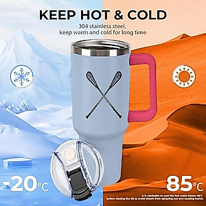 Lacrosse Sticks Crossed 40 Oz Car Cup Stainless Steel Travel Mug Leak-Proof Insulated Tumbler with Handle Light Rose Red-style