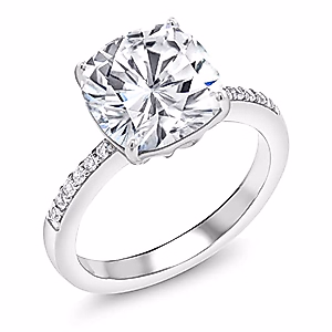 Gem Stone King 925 Sterling Silver 10MM Cushion Cut Gemstone Birthstone Engagement Ring | Wedding Anniversary Promise Ring For Women | Available In Size 5, 6, 7, 8, 9