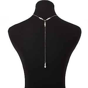Ursumy Back Necklace Pearl Backdrop Necklace Sexy Body Chain Bridal Back Chain Jewelry for Women(Gold)