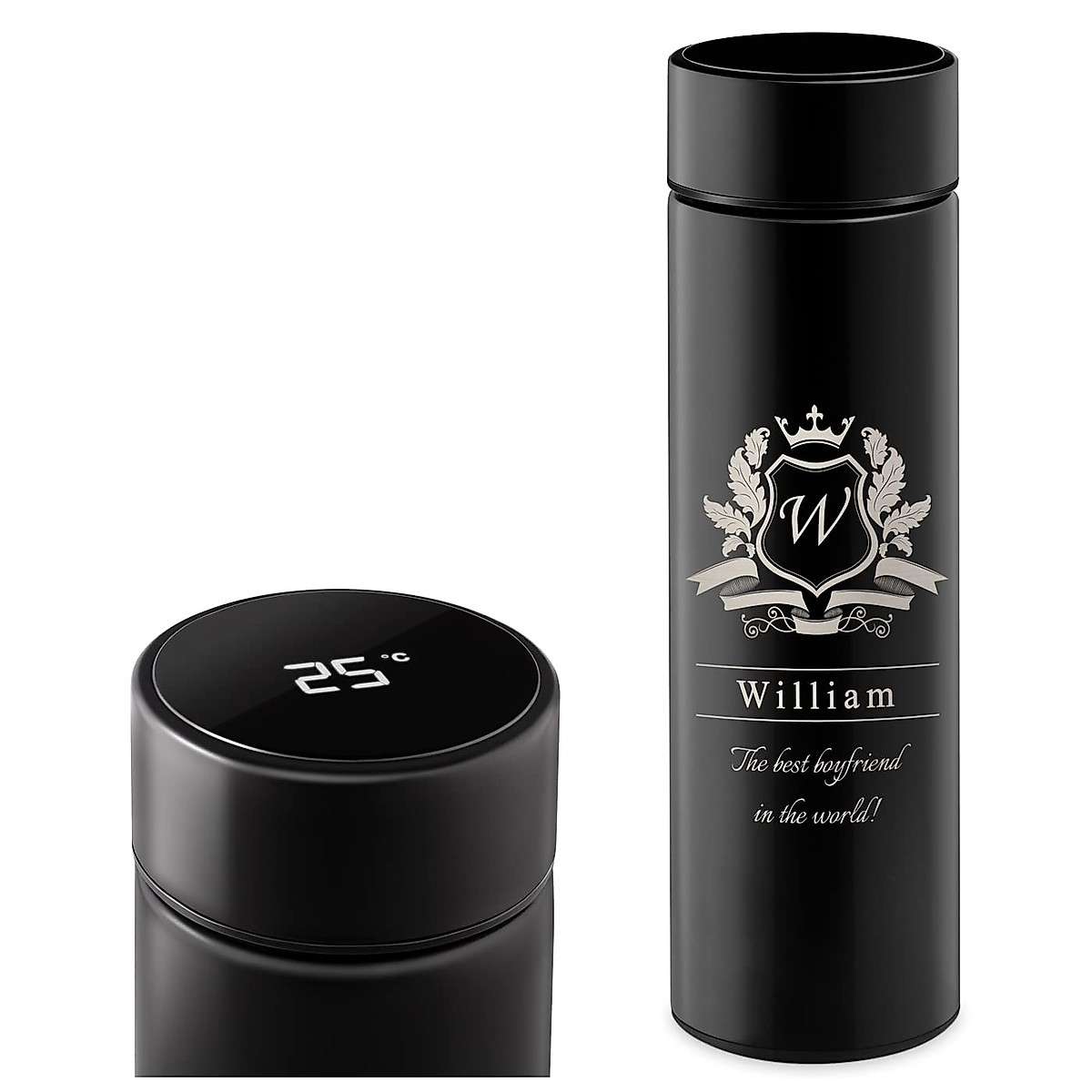 Maverton Travel Mug with engraving for man - 15,2 fl oz flask for him - Removable tea infuser - Lightweight design - LED Display - For Birthday - Personalized gadget for traveler - boyfriend