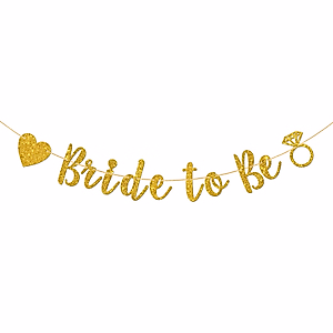 Halodete Bride to Be Banner, Mr & Mrs Wedding Banner, Bridal Shower, Engagement, Bachelorette Party Garland Bunting Decorations - Gold Glitter