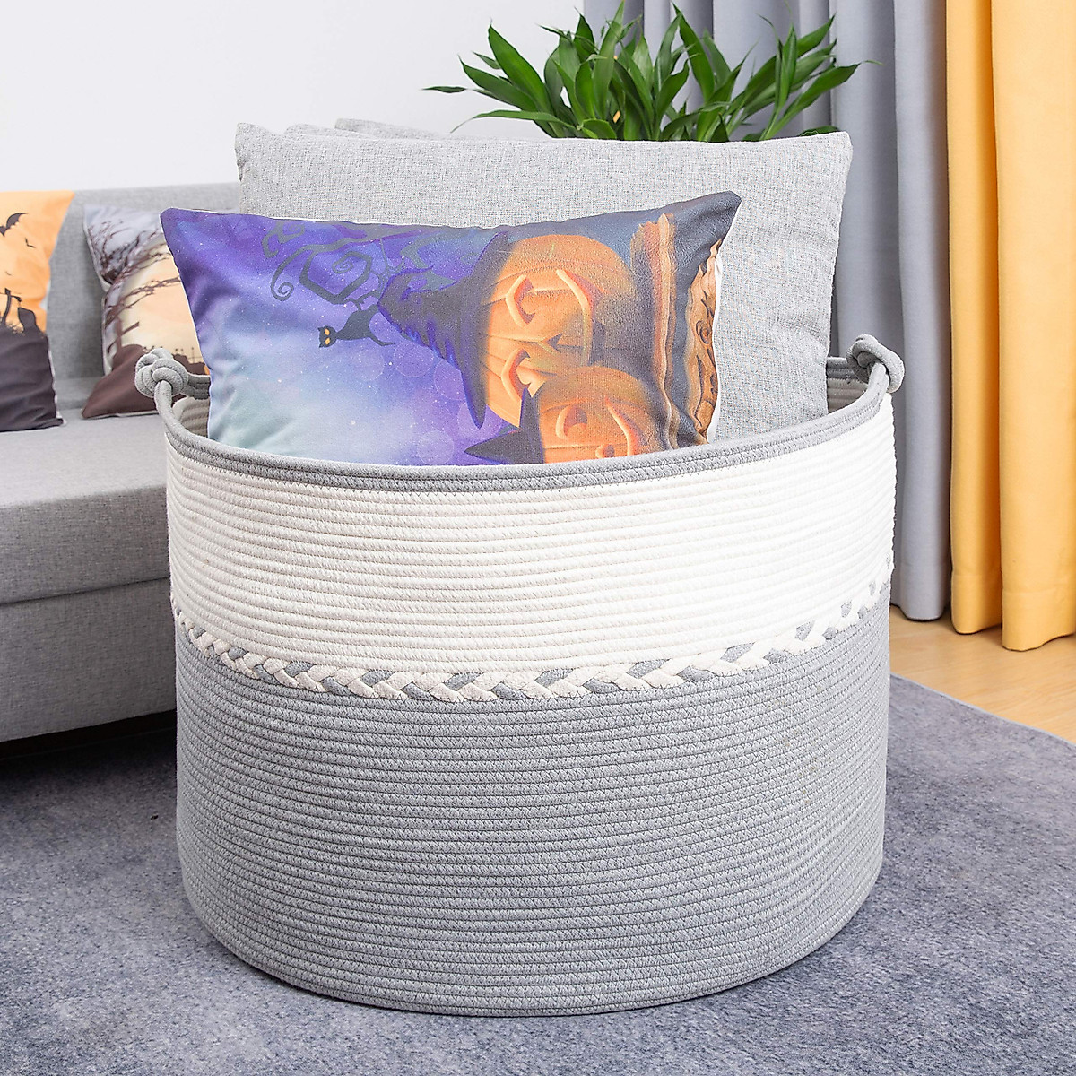 DUOLEO XXXXXL Large Rope Blanket Baskets 24" x 24" x 18" Woven Baskets for Storage Baskets for Blankets Laundry Basket for Toys Storage Basket with Handle Laundry Hamper